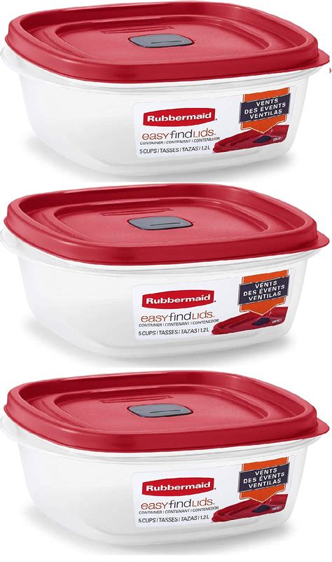 Rubbermaid Easy Find Lid Square 5 Cup Food Storage Container Pack Of 3