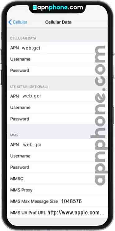 ᐅ gci apn settings [4g 5g internet iphone android] ️