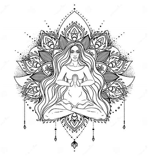 Tribal Goddess Girl Over Black And White Ornate Mandala Vector Ornate
