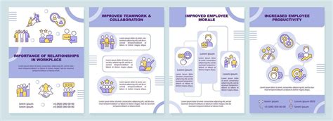 Relationship In Workplace Purple Brochure Template Importance Leaflet Design With Linear Icons