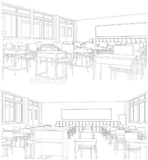 绘画学习 多角度教室设计绘制素材，透视练习！