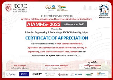 Just received the Certificate of Appreciation from the 1st International Conference on ...