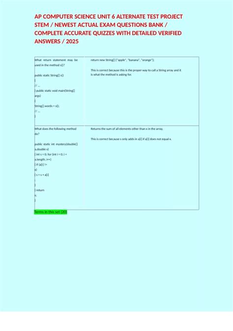 Ap Computer Science Unit 6 Alternate Test Project Stem Newest Actual