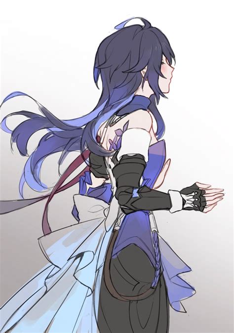 Safebooru 1girl Ahoge Bare Shoulders Black Gloves Blue Hair Blue