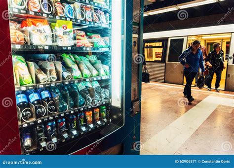 Subway Vending Machine With Soda And Snacks Editorial Photo Image Of