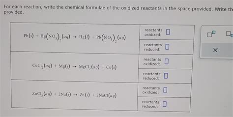 Solved For Each Reaction Write The Chemical Formulae Of The