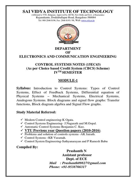 Control Systems Notes Pdf Control System Electronic Engineering