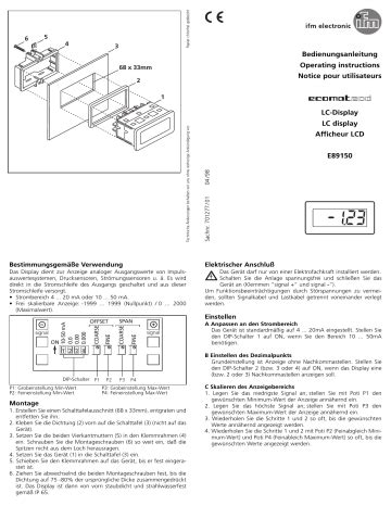 IFM E89150 LC Display Installation Instructions Manualzz