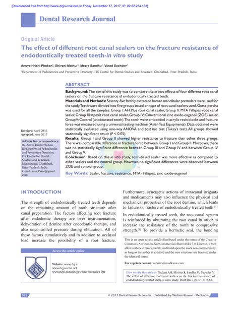 Pdf The Effect Of Different Root Canal Sealers On The Fracture Resistance Of Endodontically
