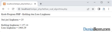 Kode Program PHP Menghitung Keliling Dan Luas Lingkaran