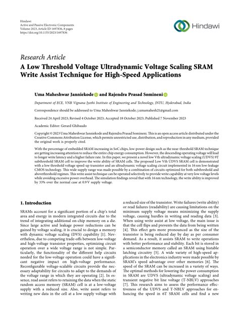 Pdf A Low Threshold Voltage Ultradynamic Voltage Scaling Sram Write Assist Technique For High