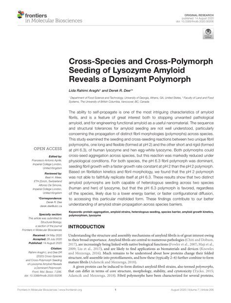 Pdf Cross Species And Cross Polymorph Seeding Of Lysozyme Amyloid
