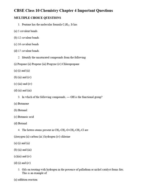 10 Chemistry Chapter 4 Important Questions By Pawan Kumar Pdf