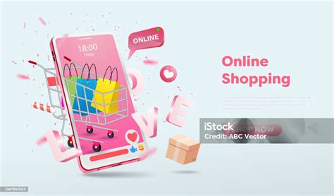 웹 사이트 및 휴대 전화 디자인에 온라인 쇼핑 스토어 스마트 비즈니스 마케팅 발렌타인 데이 컨셉 가로 보기입니다 벡터