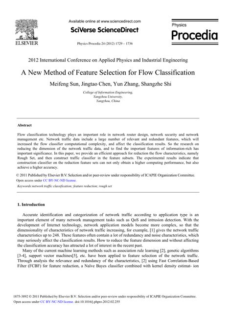 pdf a new method of feature selection for flow classification
