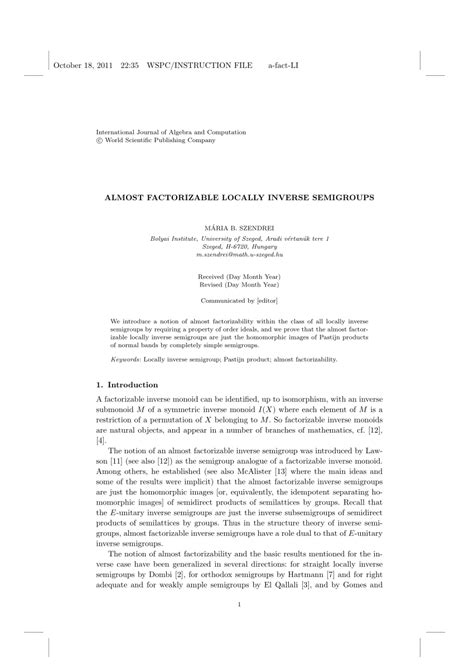 Pdf Almost Factorizable Locally Inverse Semigroups