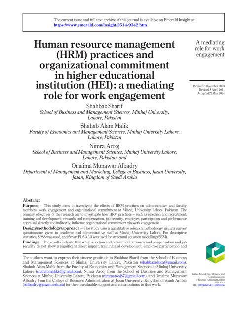 Pdf Human Resource Management Hrm Practices And Organizational Commitment In Higher