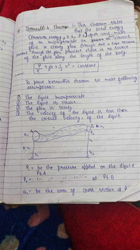 Bernoullis Theorem This Theorem States That The Total Energy Pressure