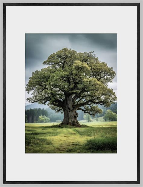 Old Oak Tree Landscape Print Moody Forest Meadow Wall Art Etsy