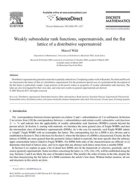Pdf Weakly Submodular Rank Functions Supermatroids And The Flat Lattice Of A Distributive