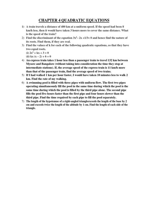 chapter 4 quadratic equations 4 and 5 marks class 10 pdf