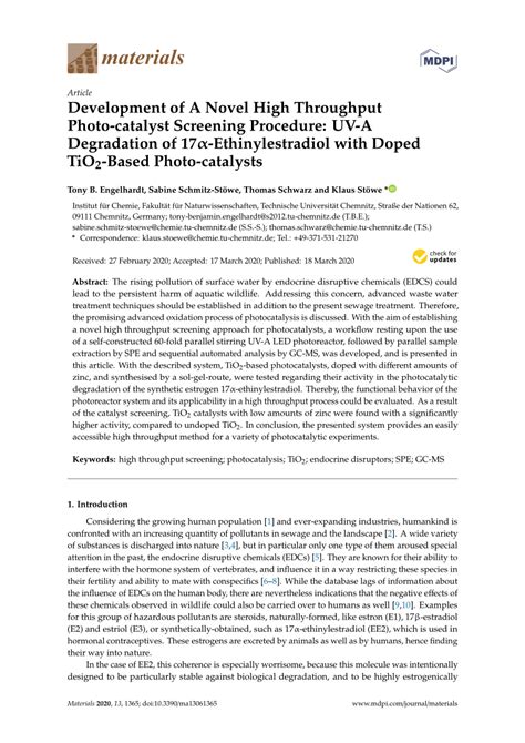 Pdf Development Of A Novel High Throughput Photo Catalyst Screening Procedure Uv A