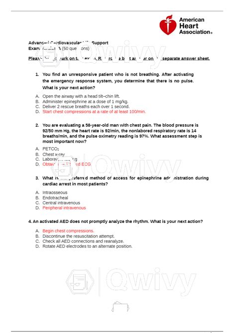 ACLS Exam Version A Questions With Answers Exam Question And Answer Emergency