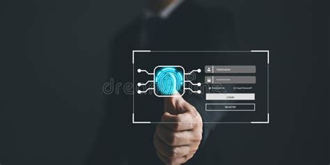 Businessman Protecting Personal Data On Finger Print With Virtual Screen Interfaces Cyber