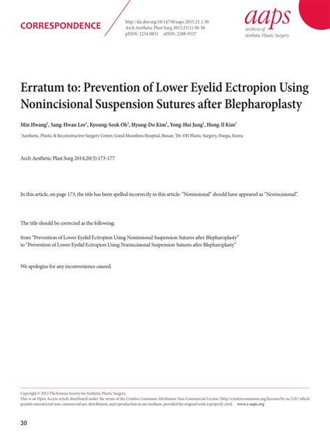 Pdf Prevention Of Lower Eyelid Ectropion Using Noninsional Suspension