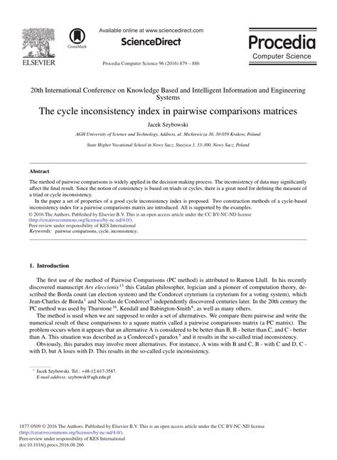 Pdf The Cycle Inconsistency Index In Pairwise Comparisons Matrices