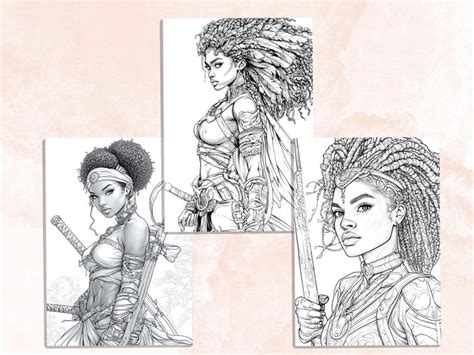 30 Black Warrior Women Coloring Book Afro African Amazon Girl Coloring