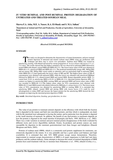 Pdf In Vitro Ruminal And Post Ruminal Protein Degradation Of Untreated And Treated Soybean Meal