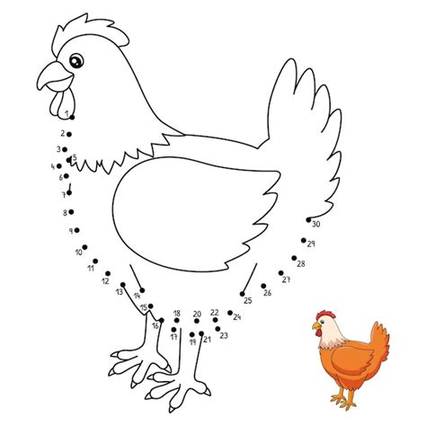 도트 투 도트 치킨 어린이용 색칠 공부 페이지 프리미엄 벡터