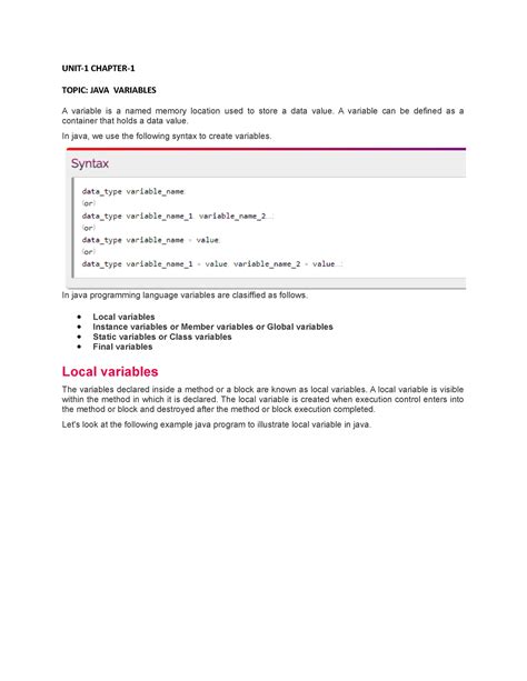 6 JAVA Variables UNIT 1 CHAPTER TOPIC JAVA VARIABLES A Variable Is A Named Memory Location