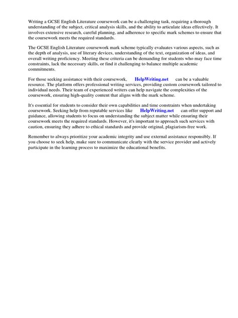 Gcse English Literature Coursework Mark Scheme Pdf Linked In Facebook