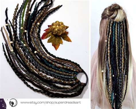 Wool Dreadlock Extensions On Elastic Band Brown Green Dreadlock