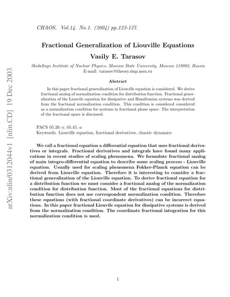 Pdf Fractional Generalization Of Liouville Equations