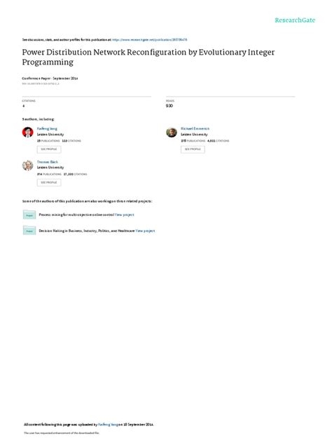 Power Distribution Network Reconfiguration By Evolutionary Integer