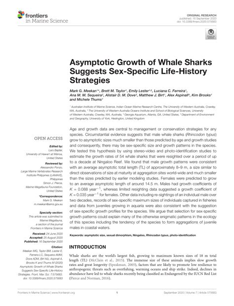 Pdf Asymptotic Growth Of Whale Sharks Suggests Sex Specific Life History Strategies