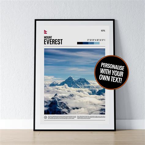 Mount Everest Poster Everest Wall Art Mount Everest Coordinates Photo