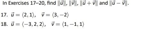Solved In Exercises 17 20 Find U V U V And Uv 17 Chegg Com