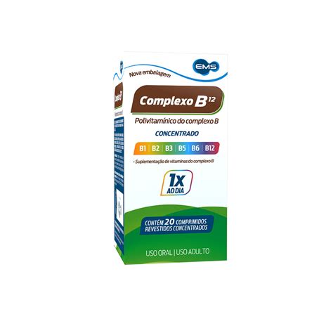Complexo B Ems 20 Comprimidos Vitaminas B1 B2 B3 B5 B6 E B12 Drogasmil