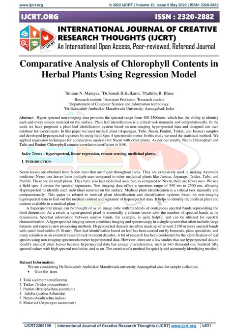 Pdf Comparative Analysis Of Chlorophyll Contents In Herbal Plants