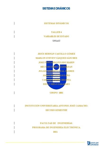 Taller 4 Variables De Estado Pdf Análisis Matemático Física Teórica