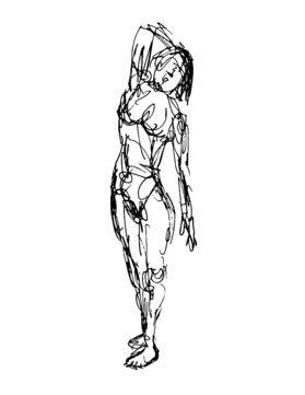 Doodle Art Illustration Of A Nude Female Human Figure Posing Kneeling
