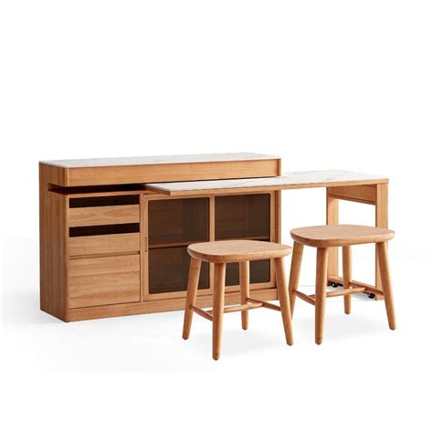 Saveriu 1 2m Retractable Dining Table With Storage And 2 Rika Stools
