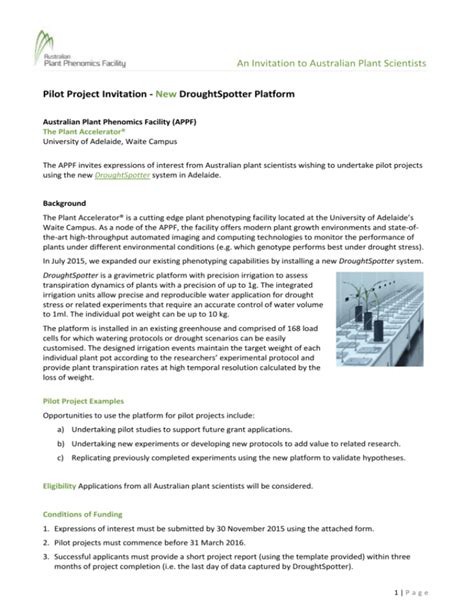 Application For Australian Plant Phenomics Facility