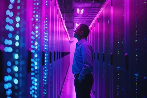 Premium Photo Digital Technology And Network Security Engineer Overseeing Data Center Server Room