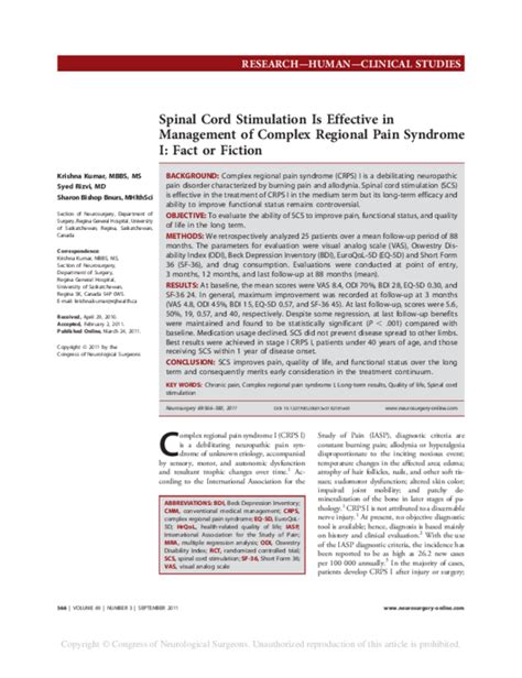 Pdf Spinal Cord Stimulation Is Effective In The Management Of Reflex Sympathetic Dystrophy