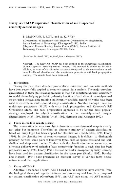 pdf fuzzy artmap supervised classification of multi spectral remotely